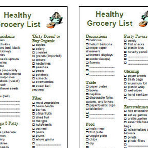 Healthy Food Grocery List Printable PDF - Etsy