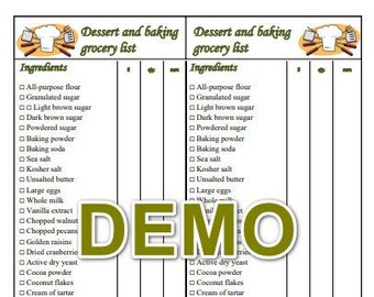 Printable 2 in 1 Dessert and Baking Ingredients Shopping Grocery List ...