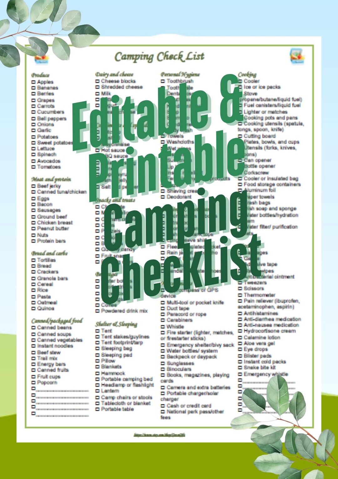 Camping Hiking Editable and Printable Check List 2 in 1 PDF & DOC ...