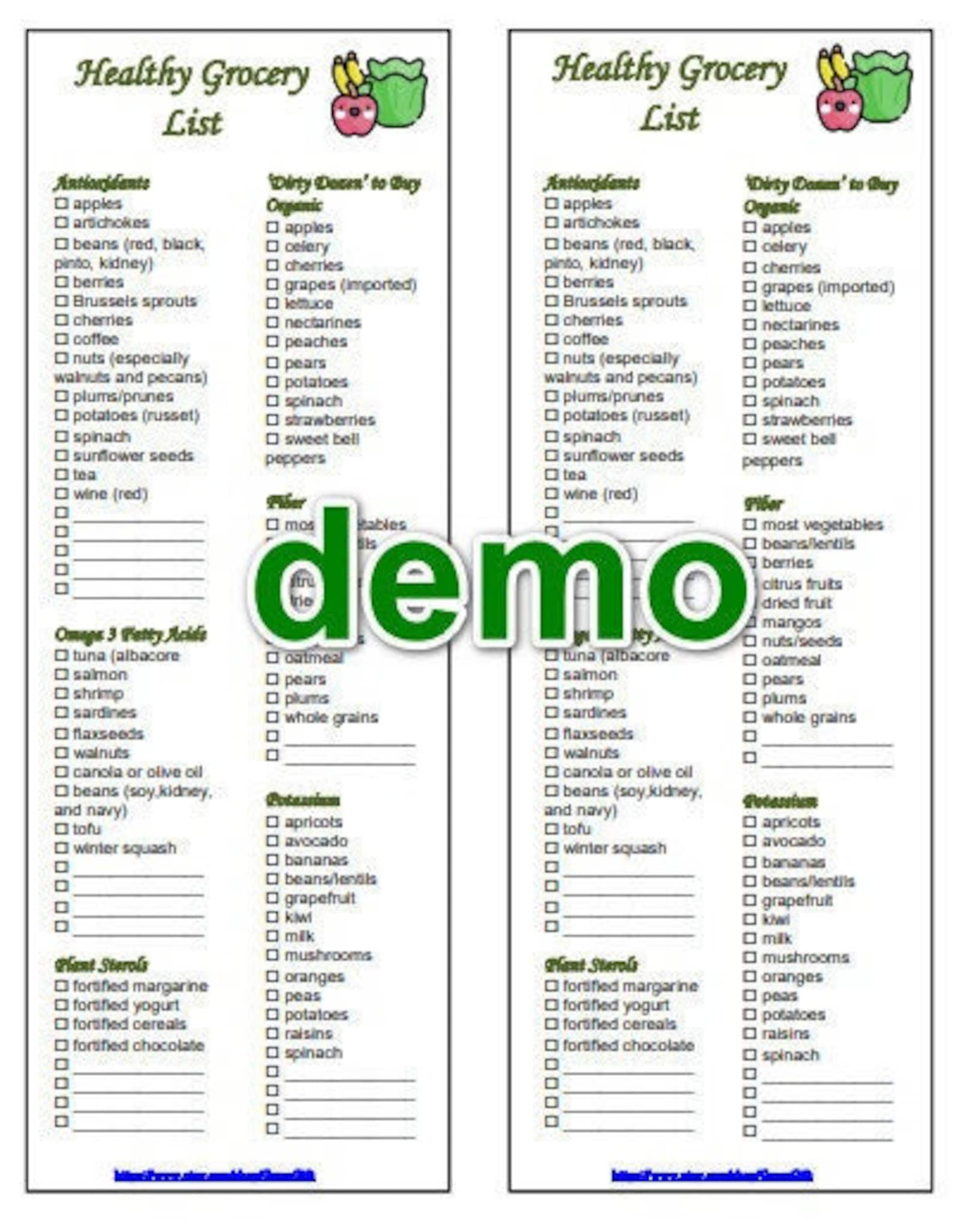 Healthy Food Grocery List Printable PDF 2 in 1 - Etsy