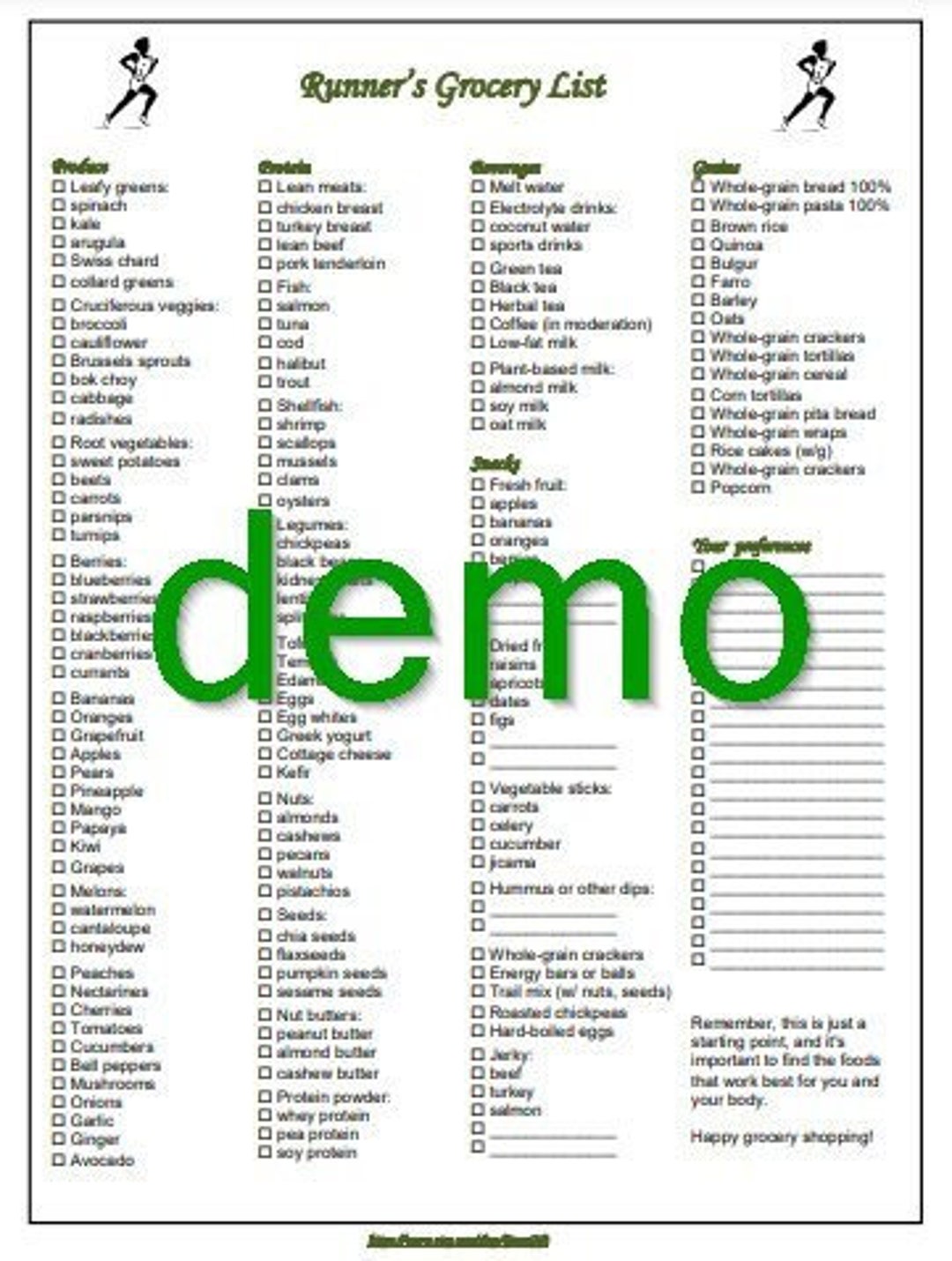 Editable Runner Trackman Athlete Sprinter Grocery Shopping List ...
