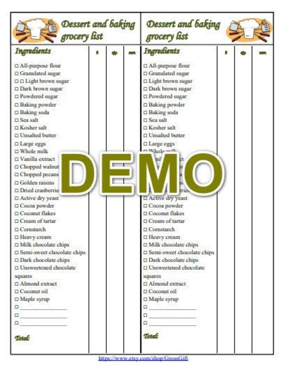 Baking Ingredients List