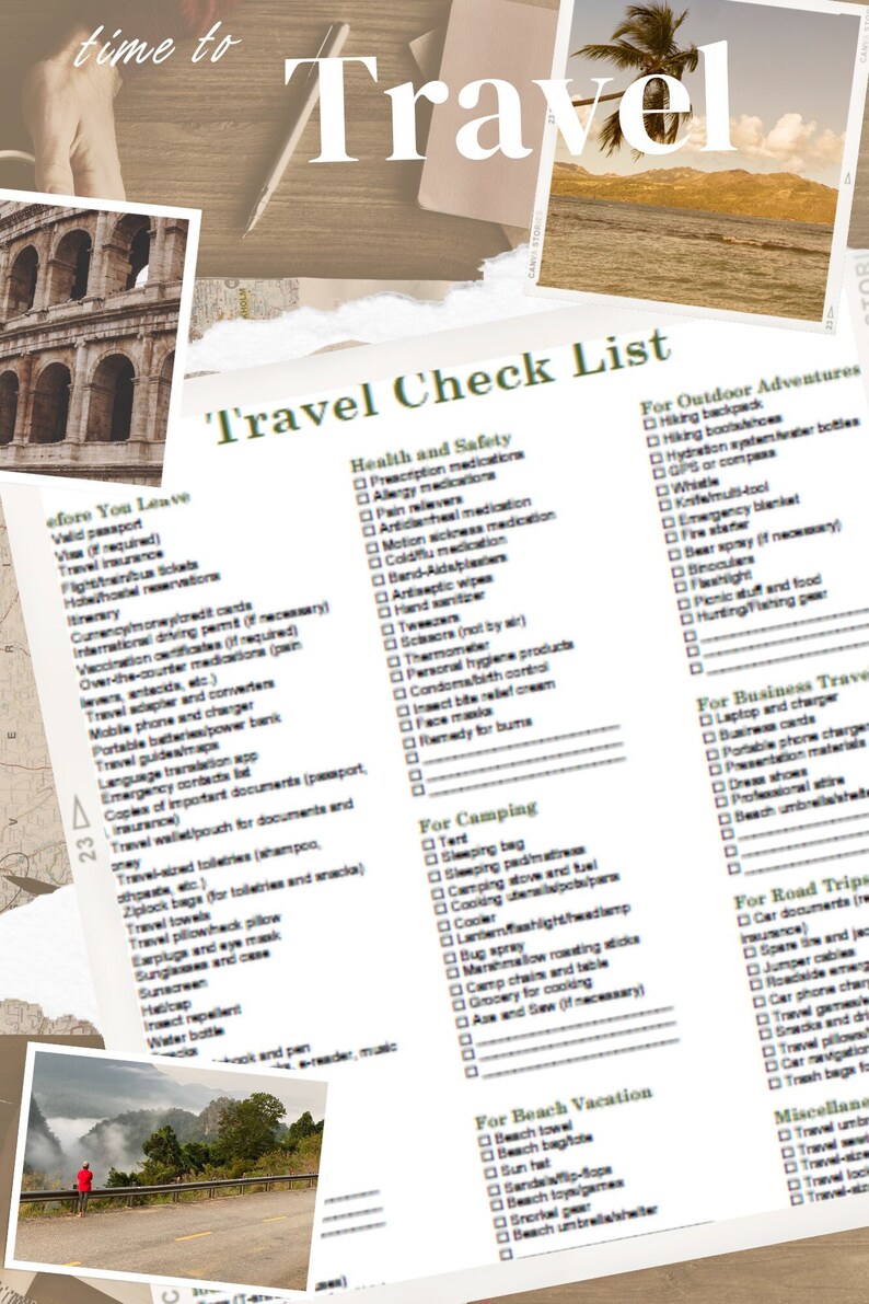Travel Editable Checklist Printable Extended 2 in 1 PDF and DOC Instant ...