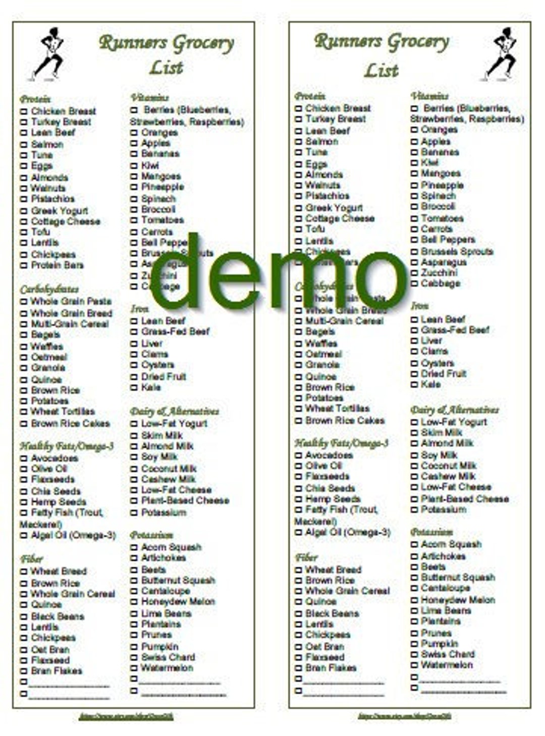 Runners EDITABLE Grocery Shopping List Printable 2 in 1 PDF and DOC - Etsy