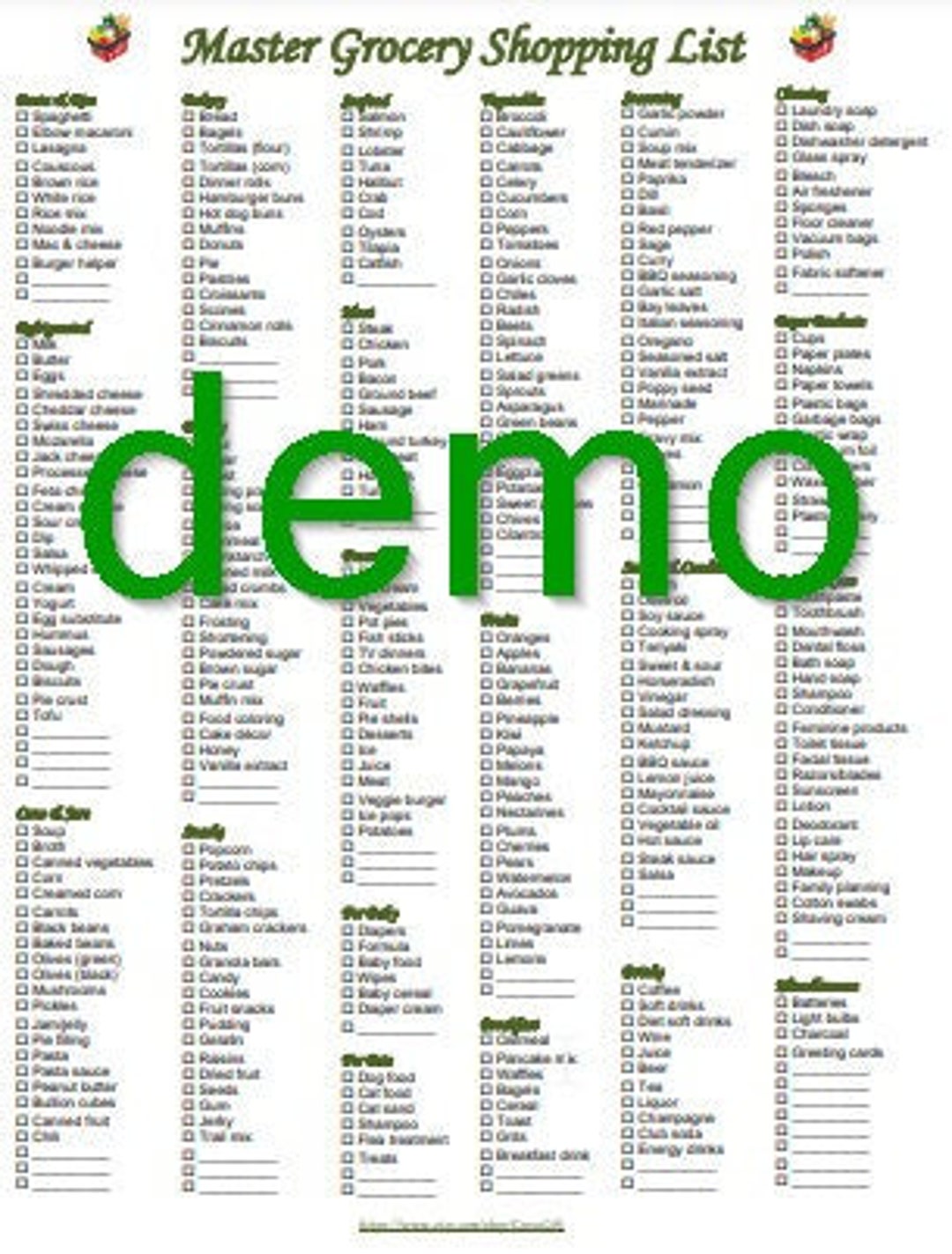 Master Grocery Shopping List Shopping Card Printable PDF - Etsy