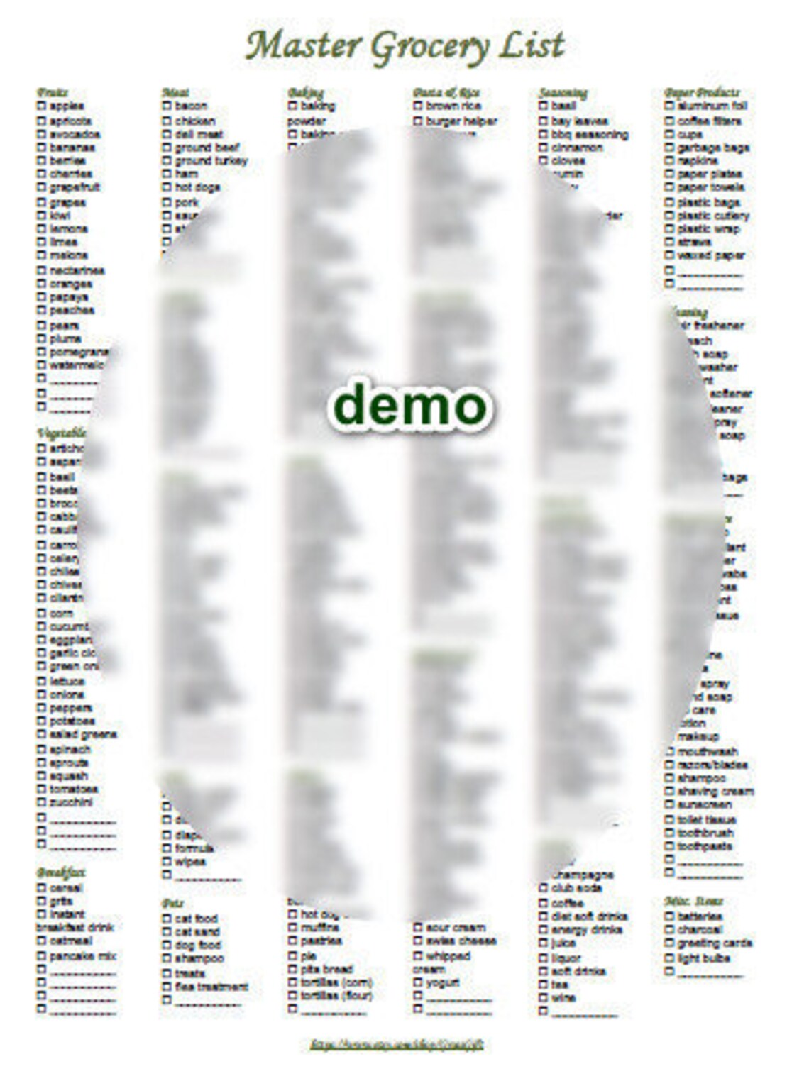 Master Grocery Shopping List Shopping Card Printable PDF | Etsy