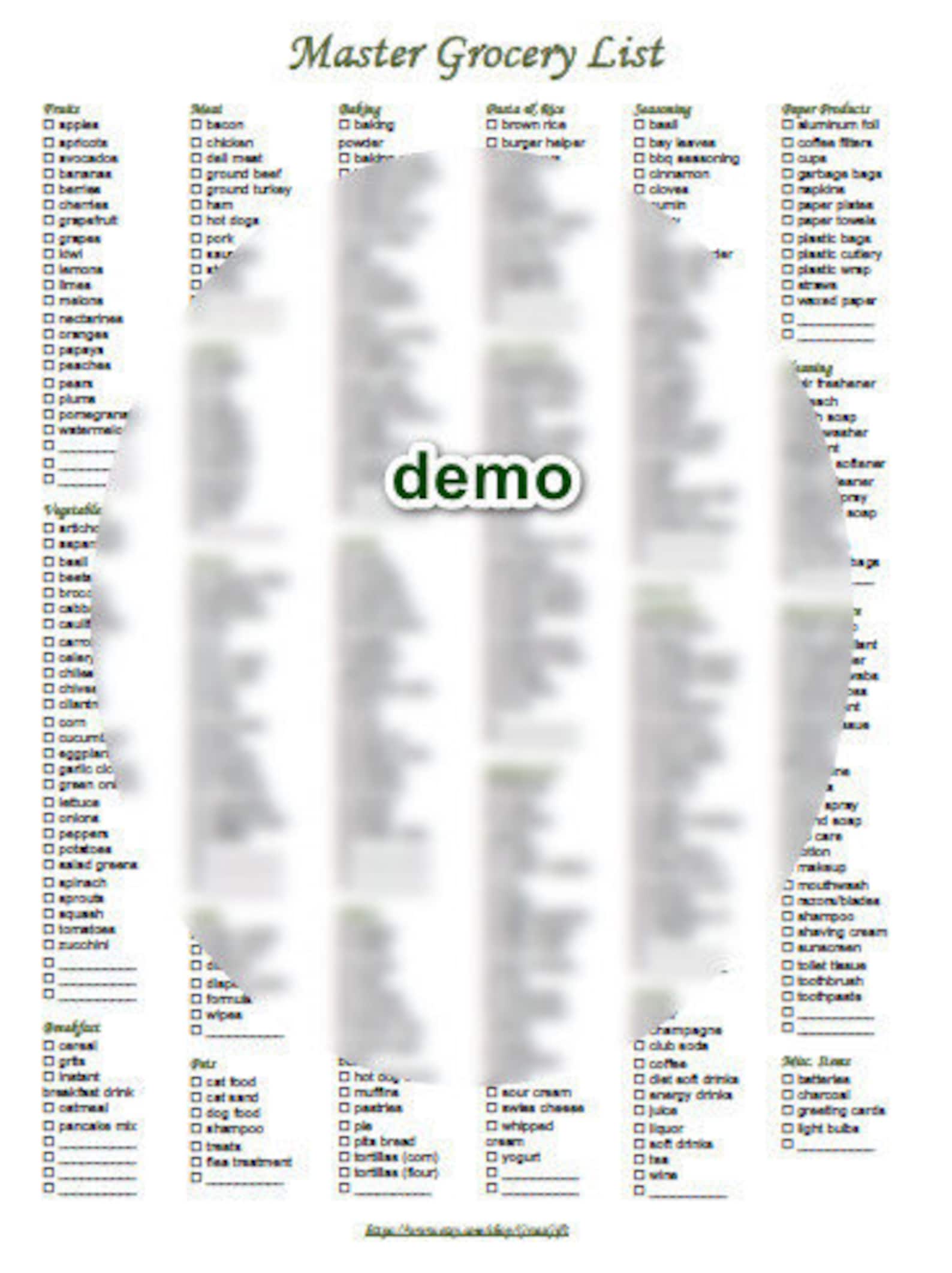 Master Grocery Shopping List Shopping Card Printable PDF - Etsy