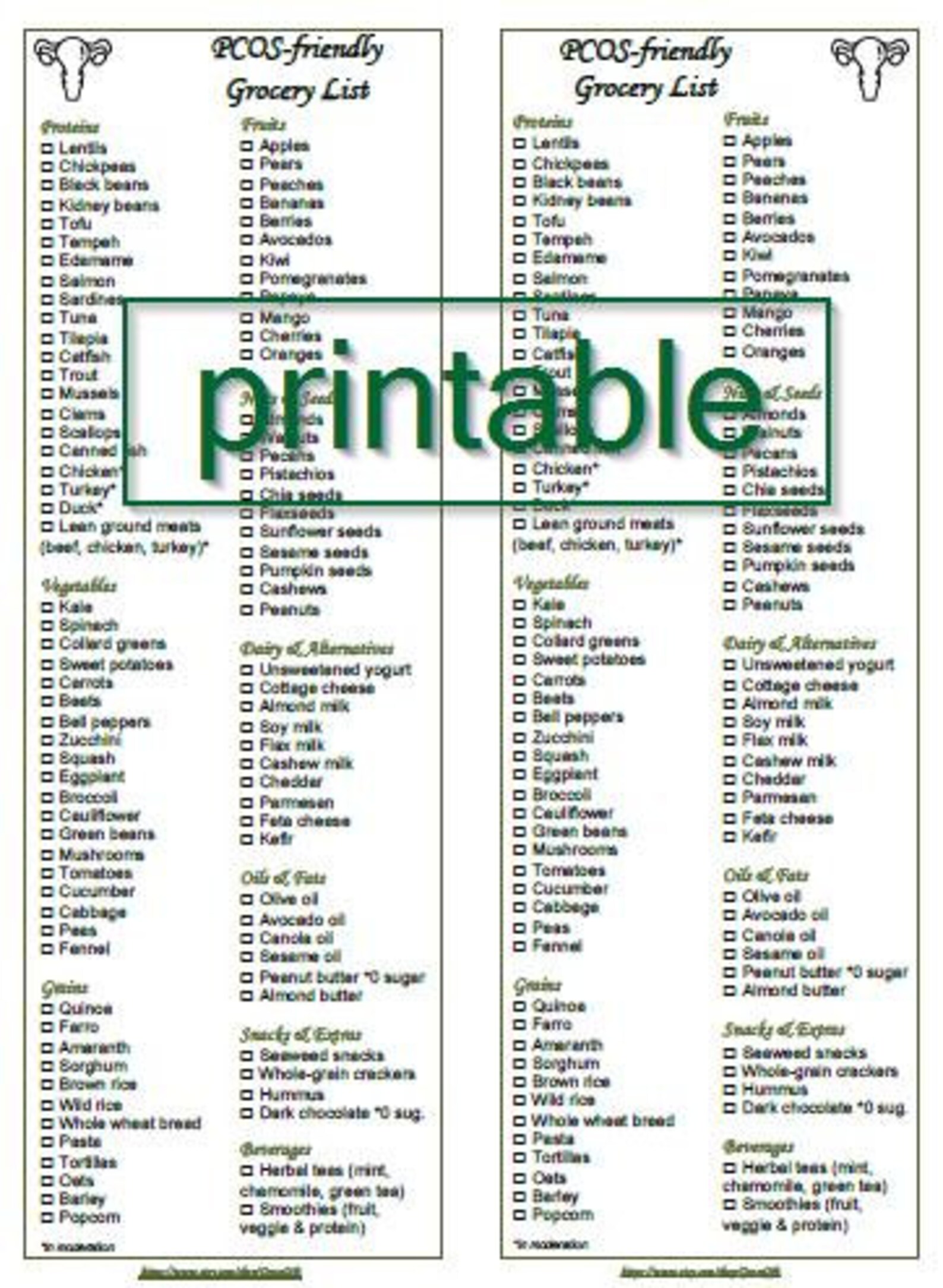 PCOS Grocery List Printable PDF | Hormone Balance List | Low Glycemic ...