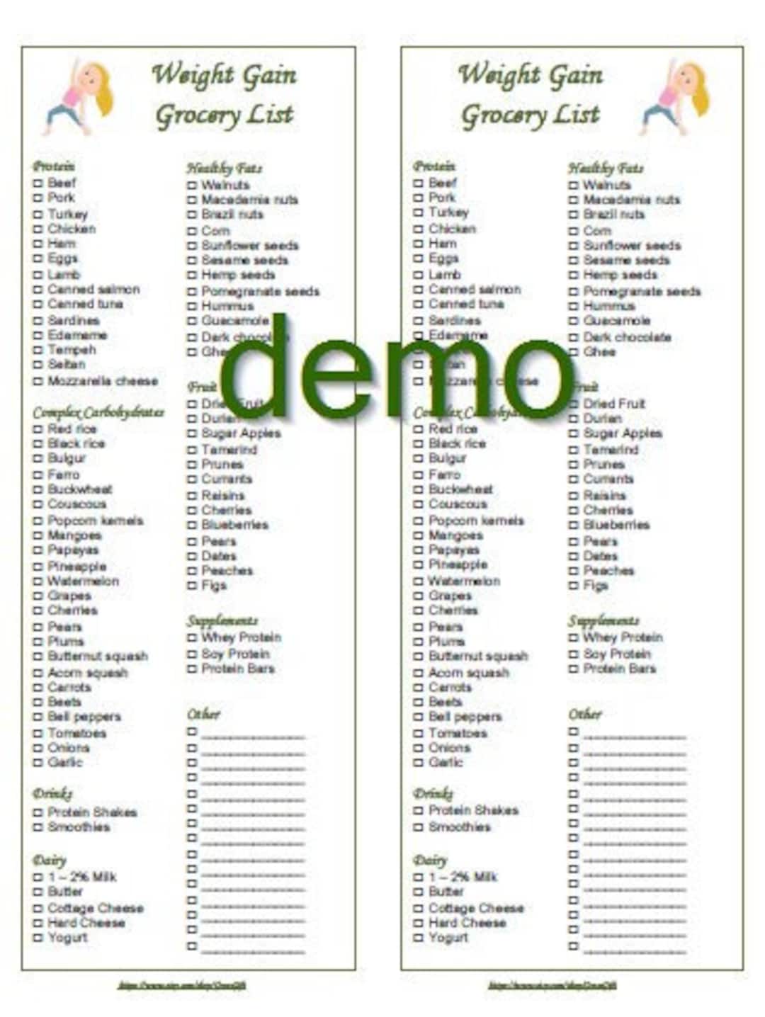 Weight Gain Healthy - Grocery List Printable 2 in 1 PDF - Etsy