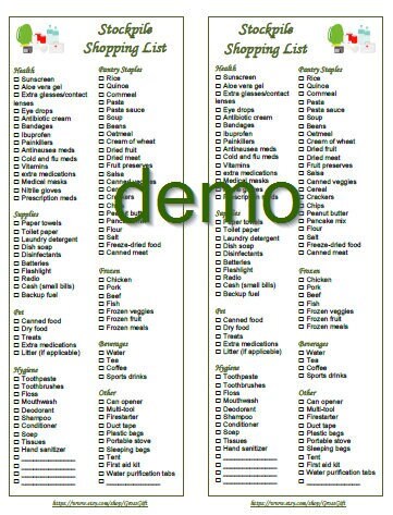 Emergency Case Stockpile Shopping List Printable 2 in 1 PDF Instant ...