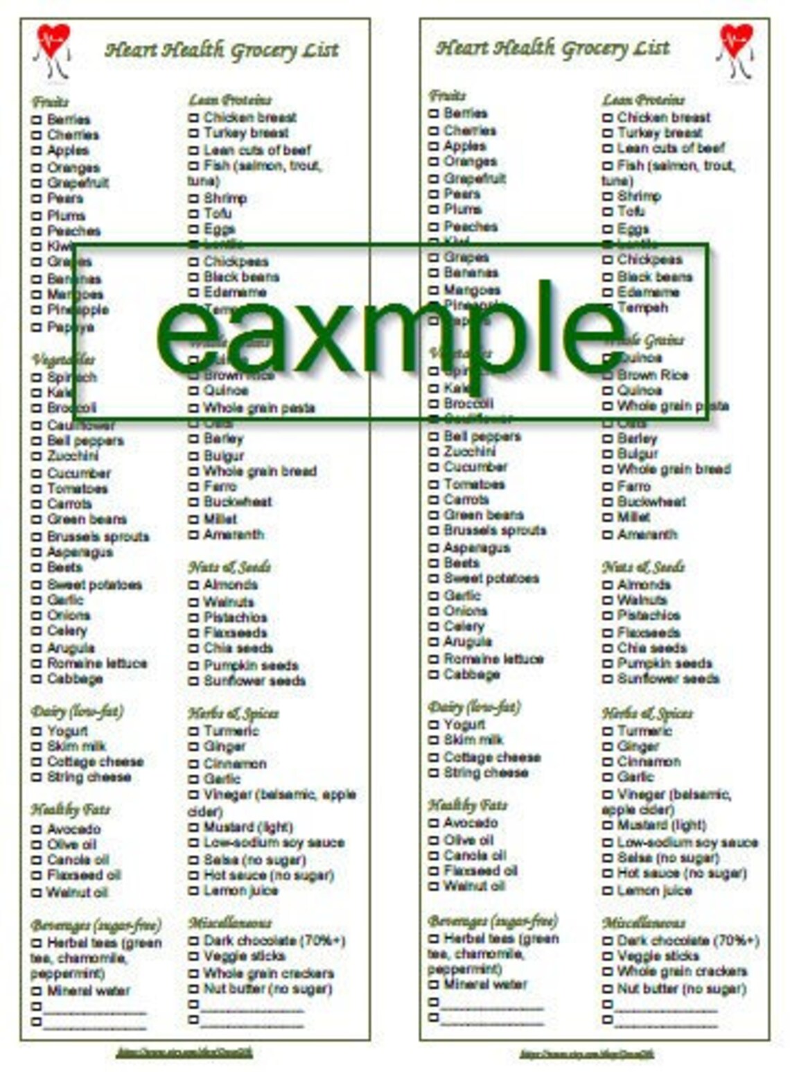 Heart Health Printable Cardiovascular Grocery Shopping Foods List ...