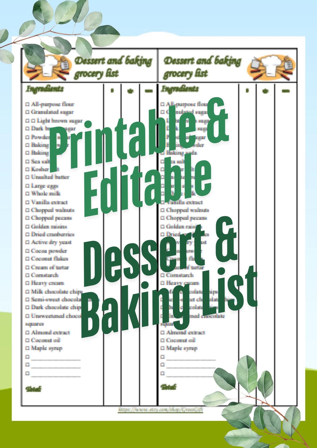 Printable EDITABLE 2 in 1 Basic Dessert and Baking Ingredients Grocery ...