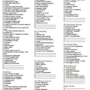 Travel Editable Checklist Printable Extended 2 in 1 PDF and DOC Instant ...