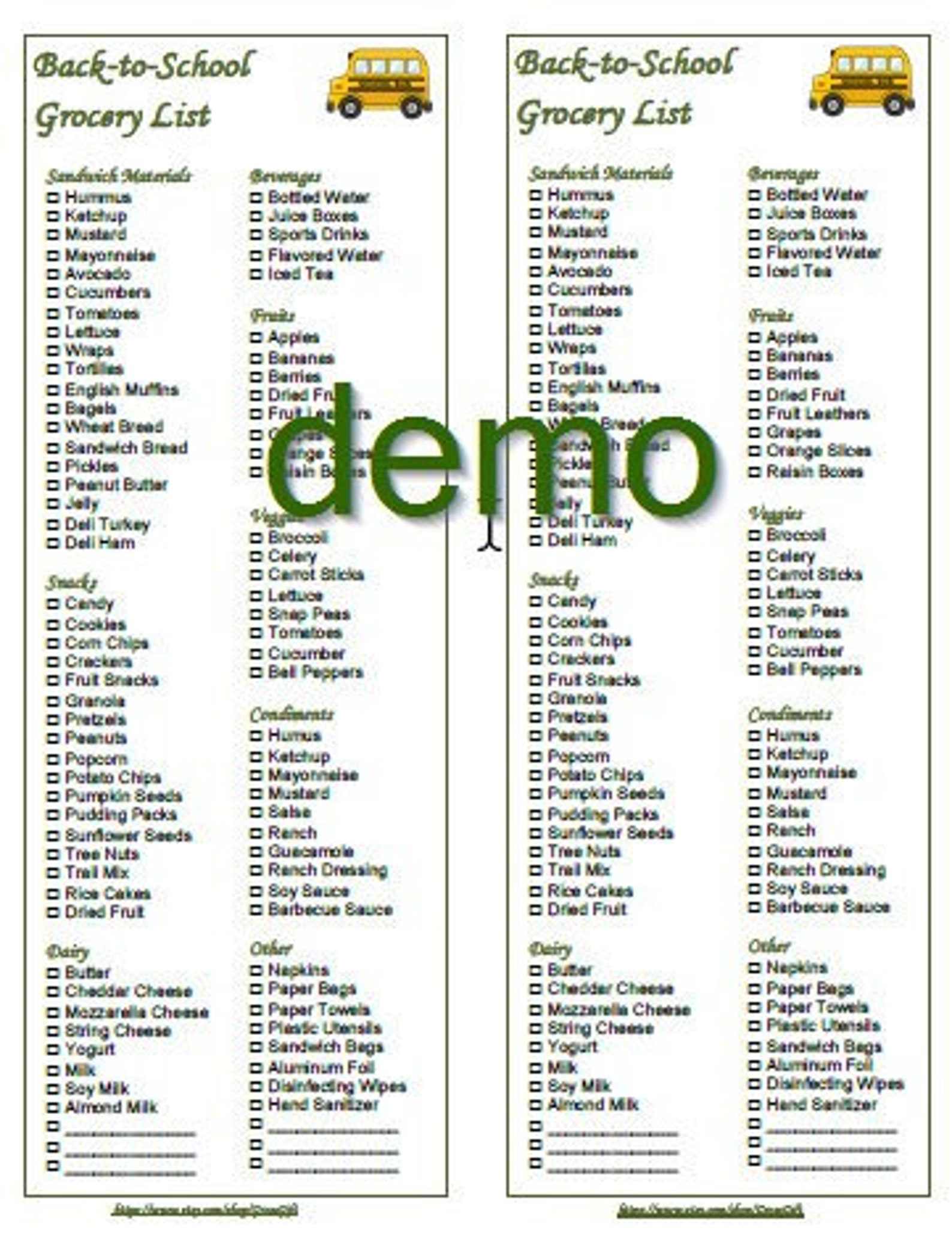 Back to School Grocery List Printable 2 in 1 PDF - Etsy