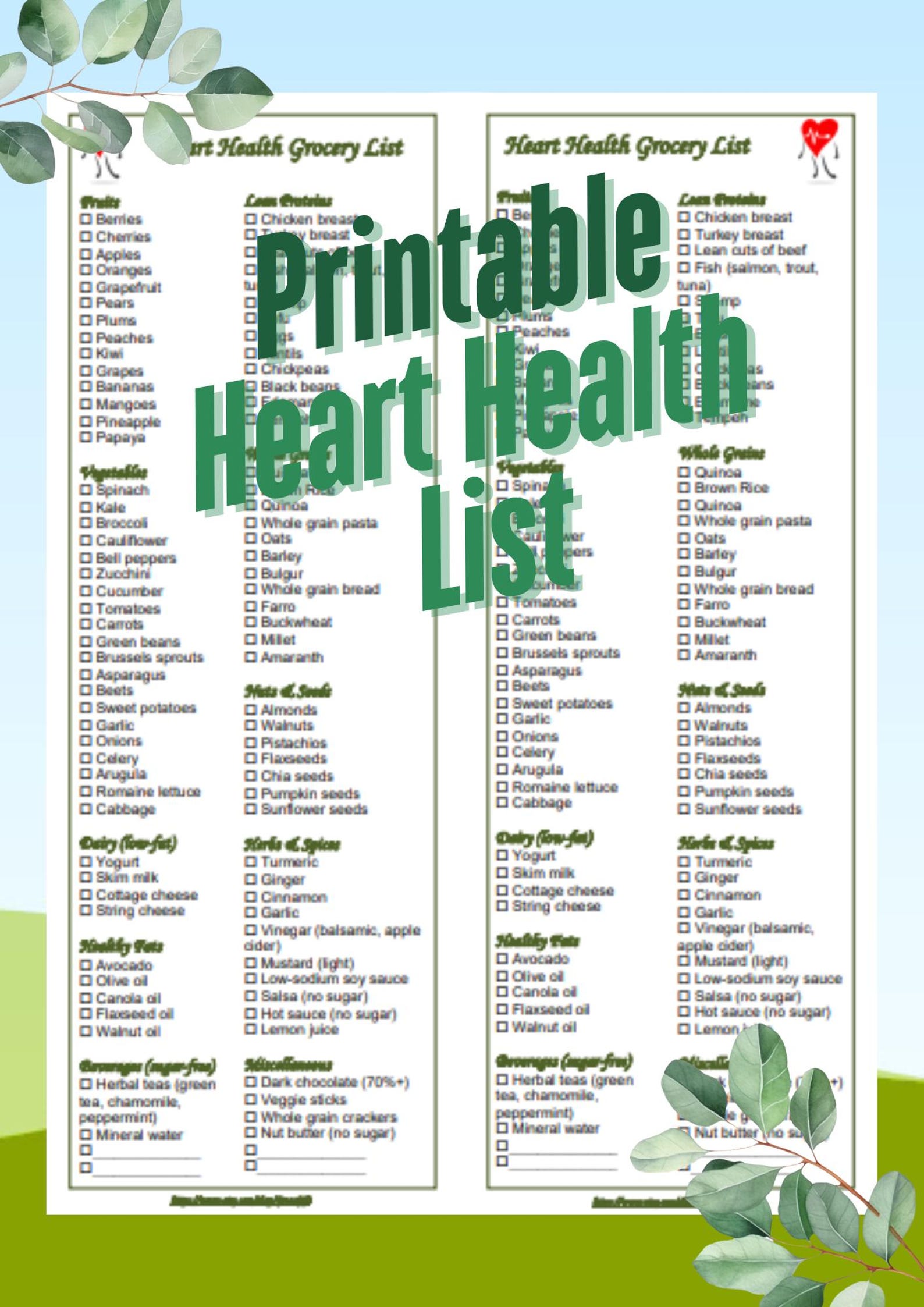 Heart Health Printable Cardiovascular Grocery Shopping Foods List ...