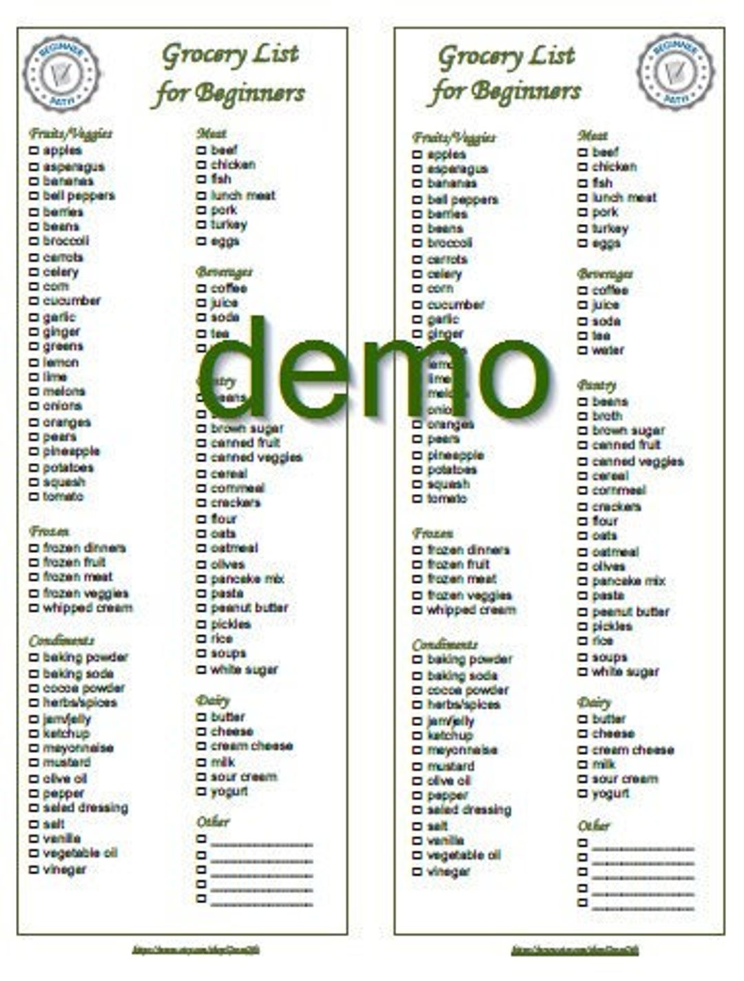 Grocery List for Beginners Printable PDF 2 in 1 - Etsy