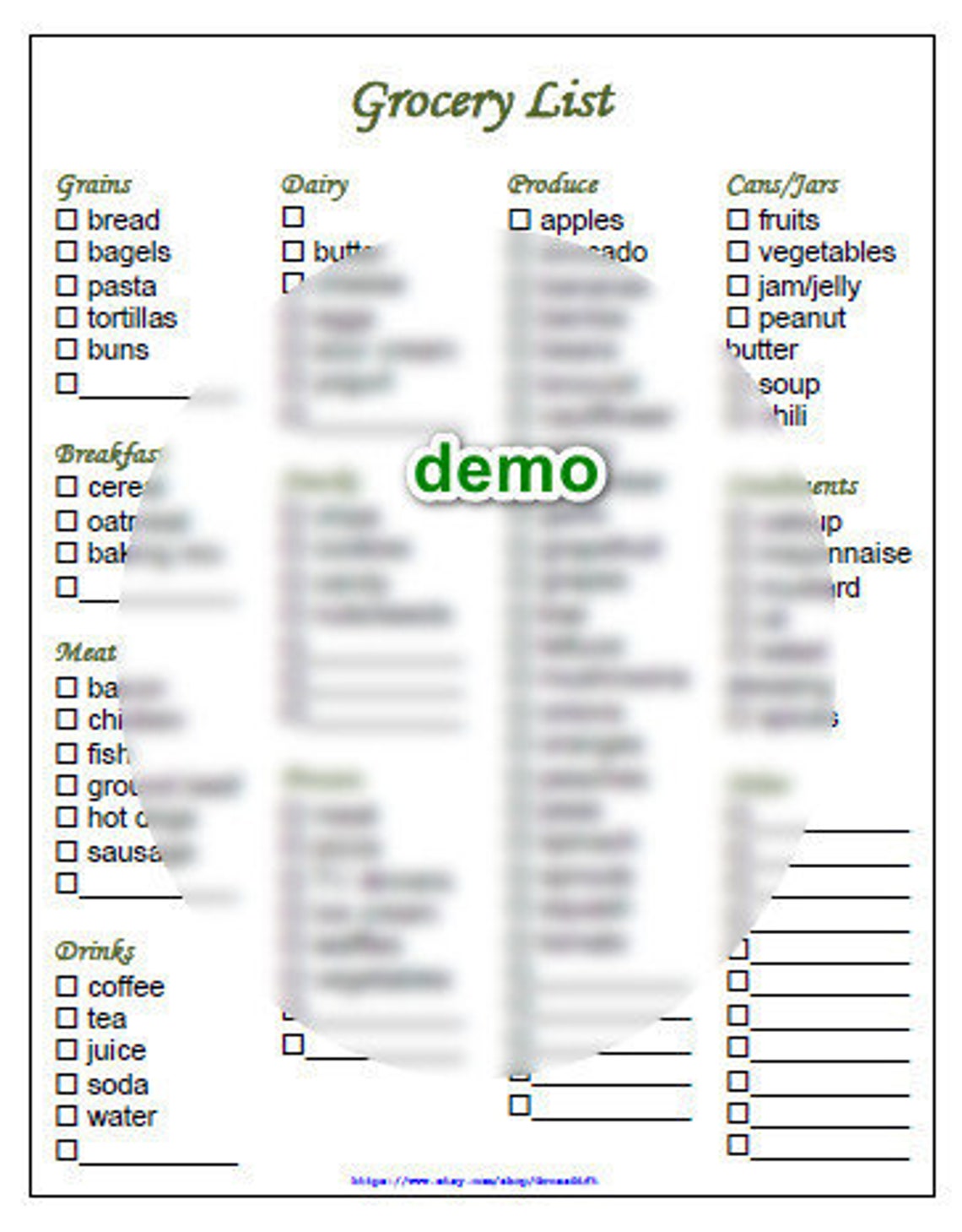 PDF & DOC Large-print EDITABLE Basic Grocery Food List - Etsy