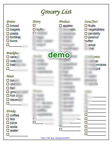 PDF & DOC Large-print EDITABLE Basic Grocery Food List - Etsy
