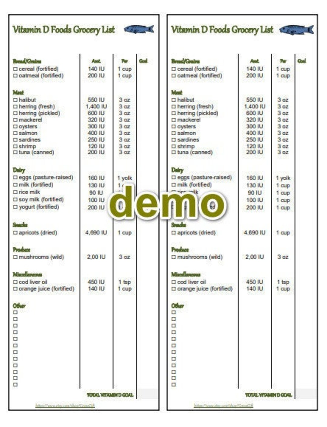 Vitamin D Grocery Food List Printable Instant Download 2 in 1 - Etsy