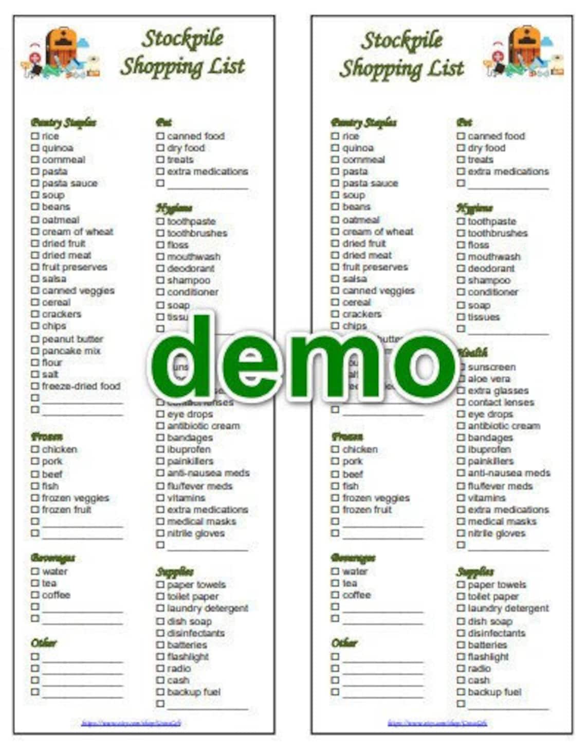 Emergency Case Stockpile Shopping List Printable 2 in 1 PDF - Etsy