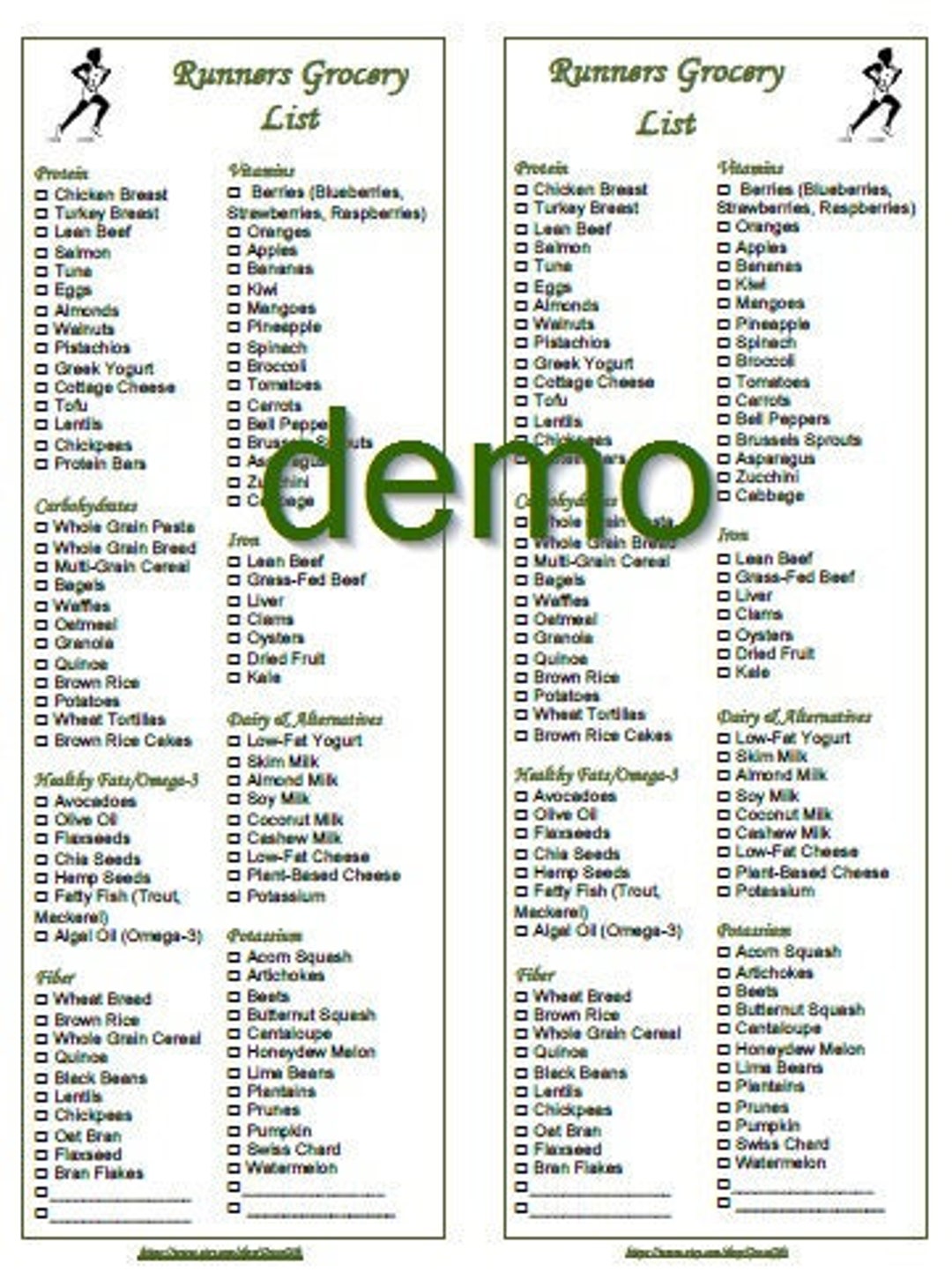 Runners Printable Grocery Shopping List 2 in 1 PDF - Etsy