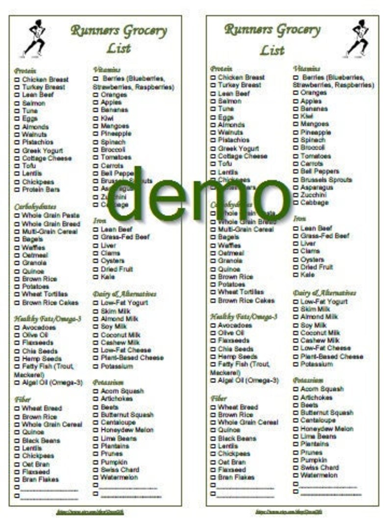 Runners Printable Grocery Shopping List 2 in 1 PDF - Etsy
