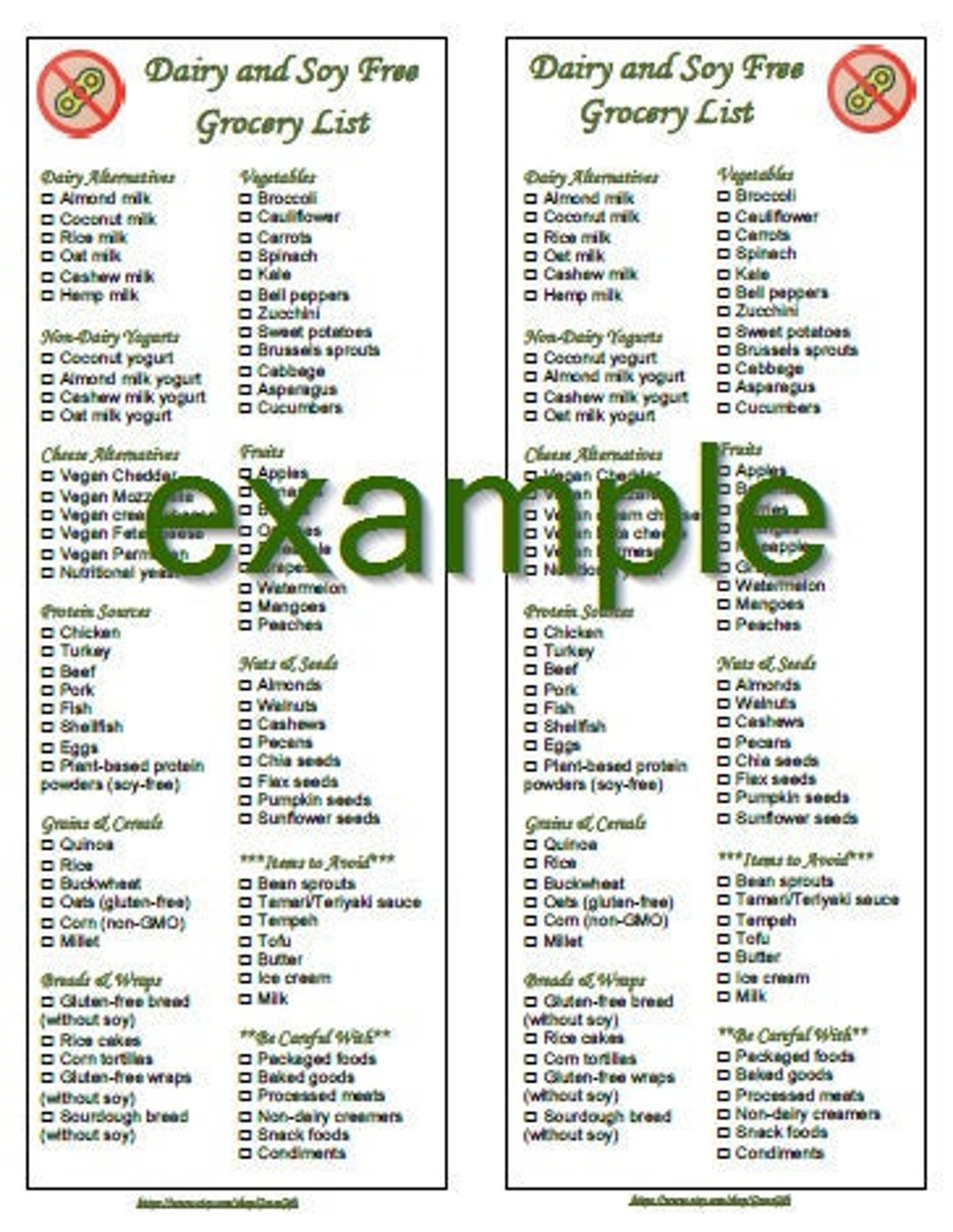Editable Dairy and Soy Free Grocery Diet Shopping List Printable 2 in 1 ...