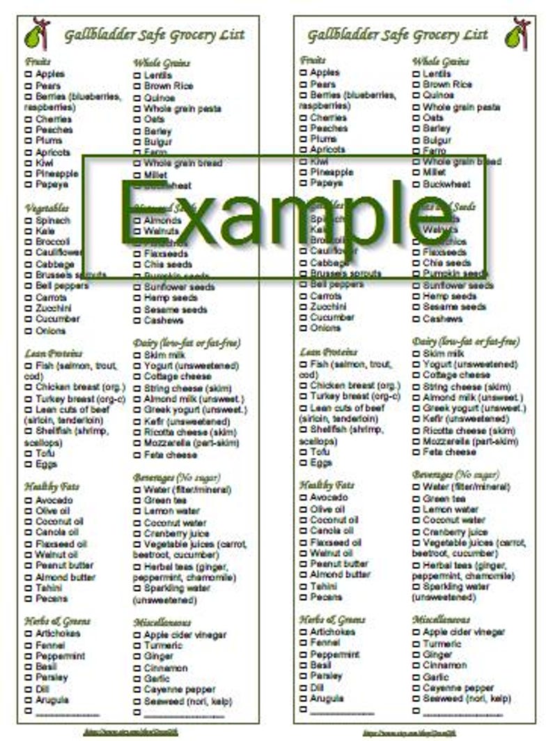 Gallbladder Safe Printable Grocery Shopping Foods List Instant Download ...
