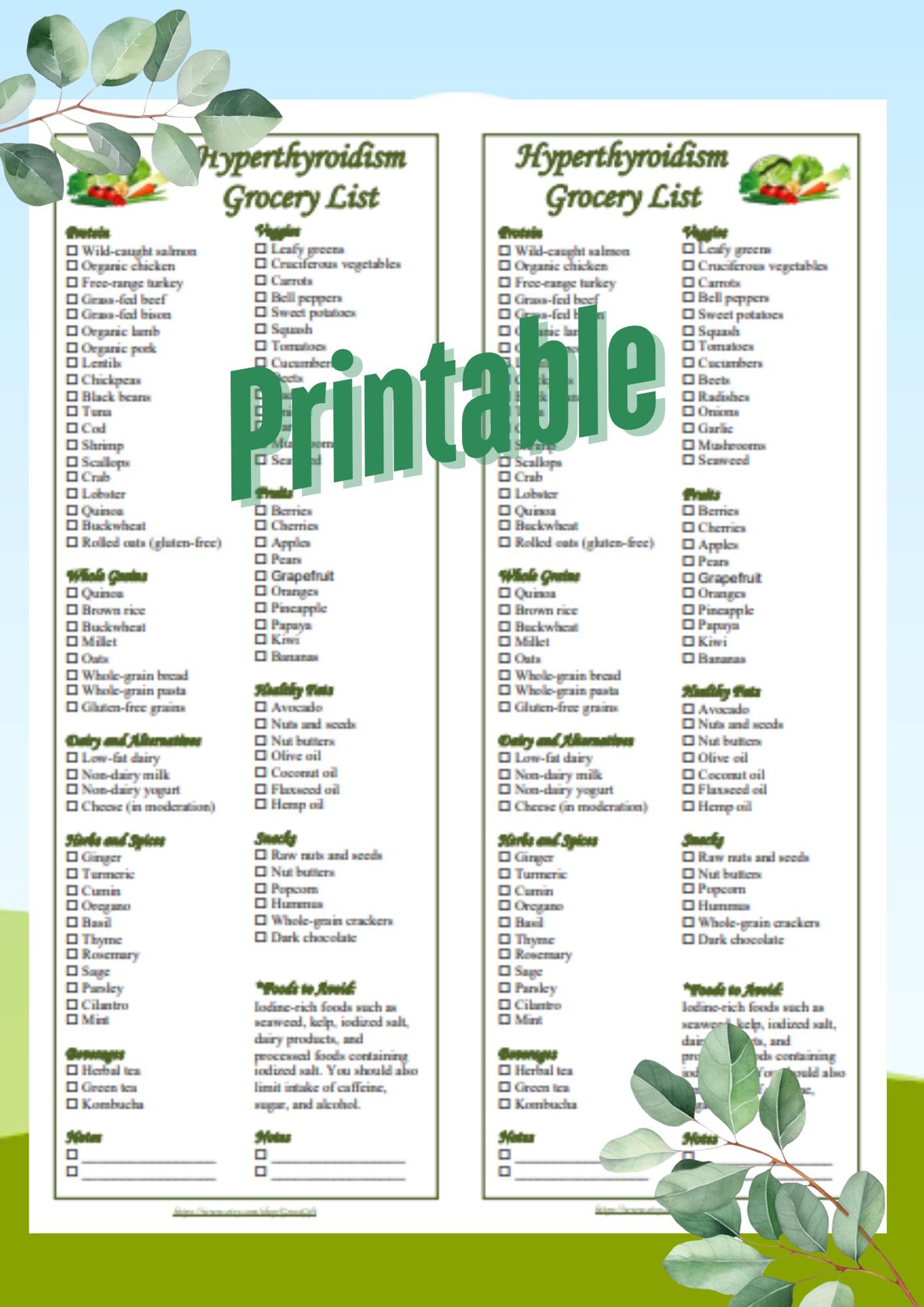 Hyperthyroidism Grocery List Printable PDF | Thyroid Diet Food List ...