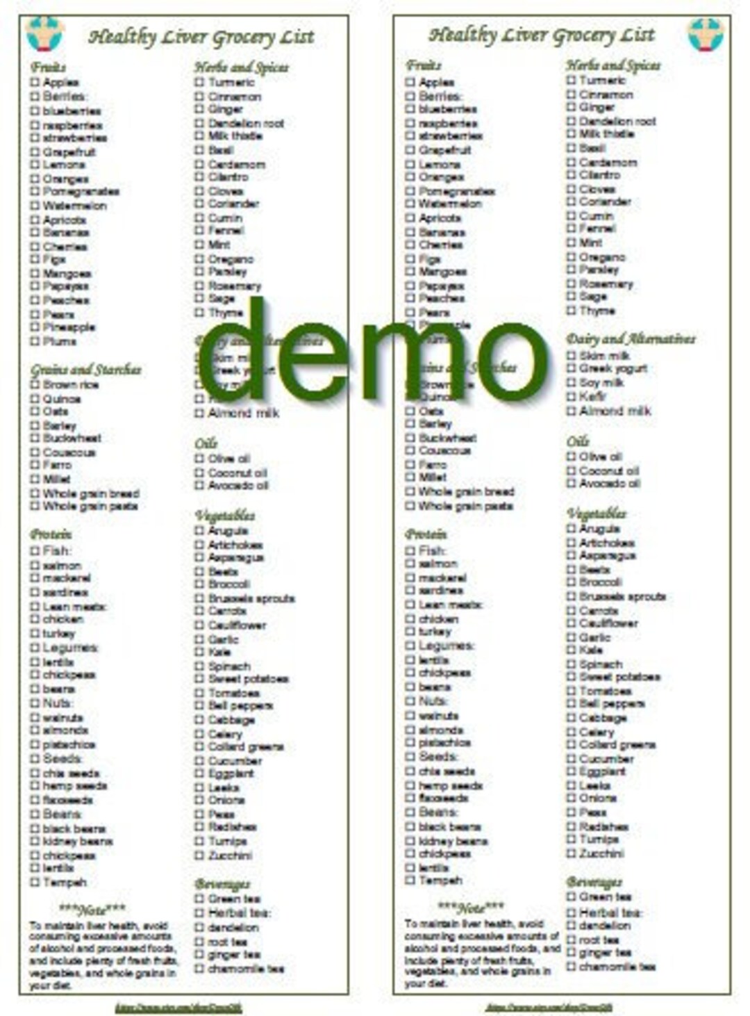 Liver Health Editable Grocery Foods List Printable Instant Download 2 ...