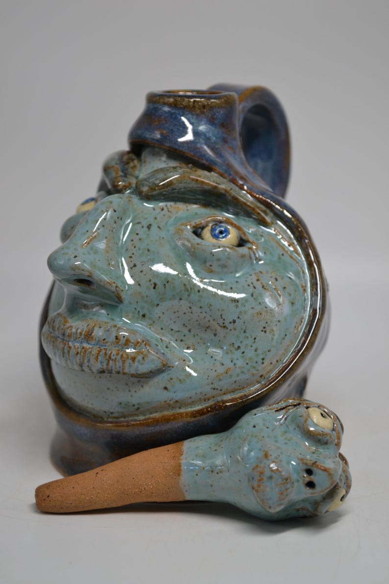 BLUE MOON Jug With STOPPER - Southern Folk Art Face Jug Pottery Ugly ...