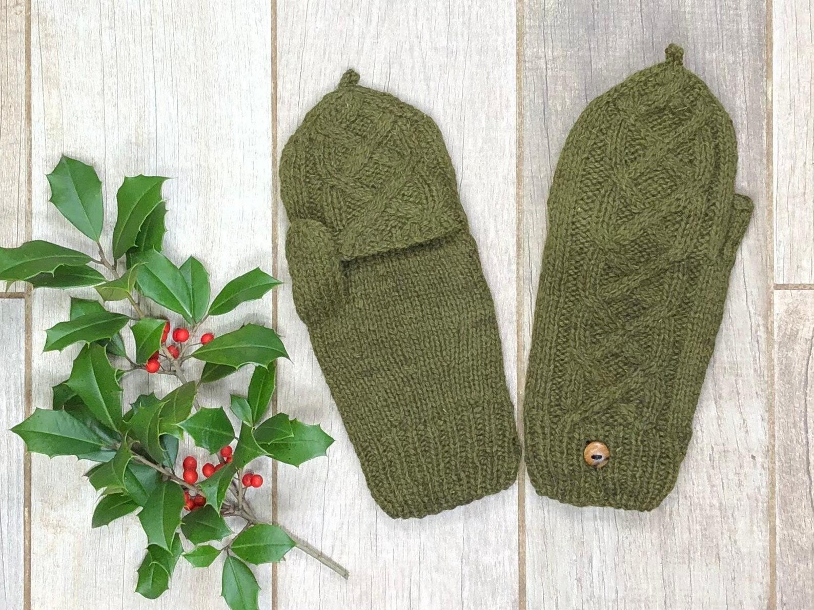 Knit Alpaca Wool Convertible Mitten Olive Khaki Army Green Cable Flip ...