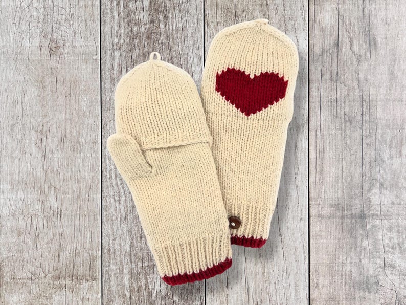 Handmade Knit Alpaca Wool Off-white Red Heart Convertible Cable Flip ...