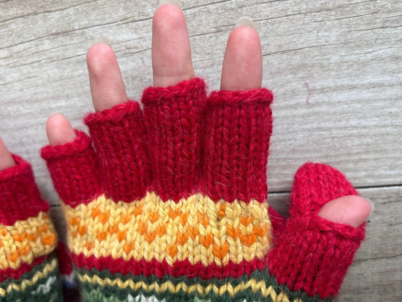 Hand Knit Alpaca Convertible Flip Glitten Norwegian Mitten Fingerless ...