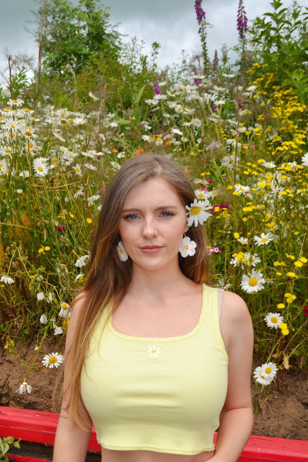 Handmade Daisy Crop Top: Embroidered Lemon Yellow Cotton Tank - Etsy UK