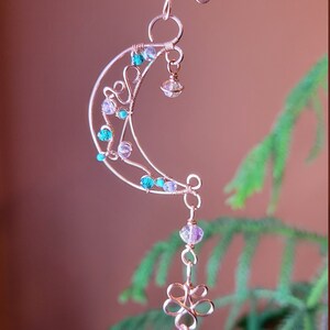 Wire Wrapped Moon Suncatcher, Pink Teal and Mint Beads, Copper Wire - Etsy