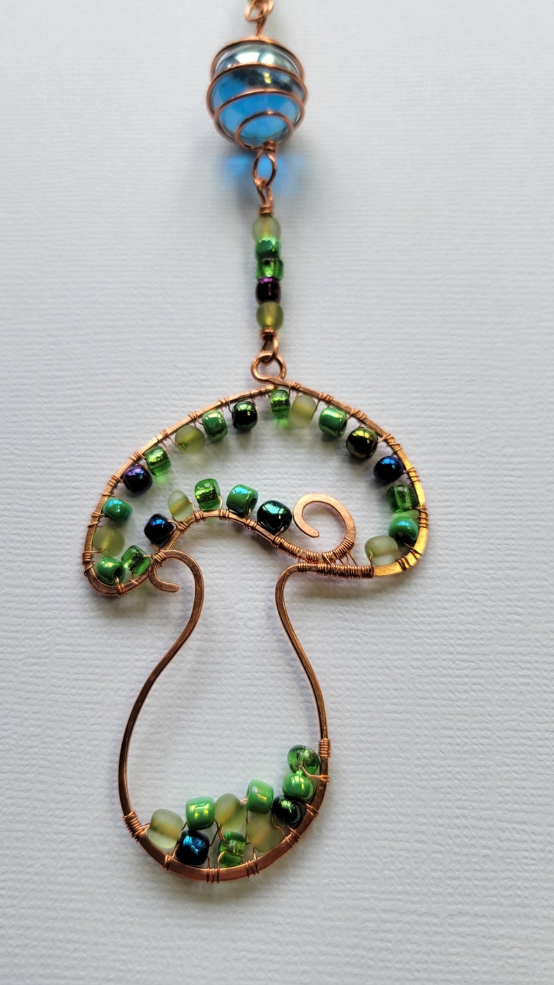 Copper Wire Mushroom Beaded Suncatchers Pink Red Green Purple