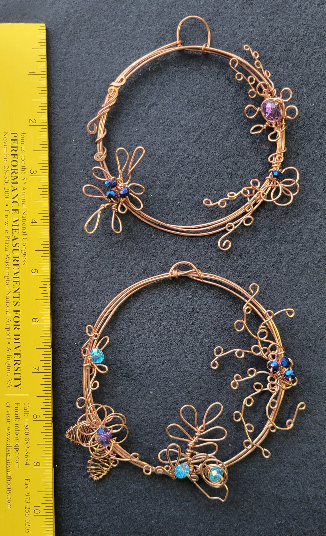 Wire Wreath, Set of 2, Copper Wire, Beaded Flowers - Etsy