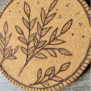 Pyrography Botanical Cork Coasters - Etsy