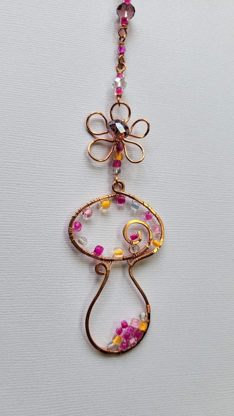 Copper Wire Mushroom Beaded Suncatchers Pink Red Green Purple