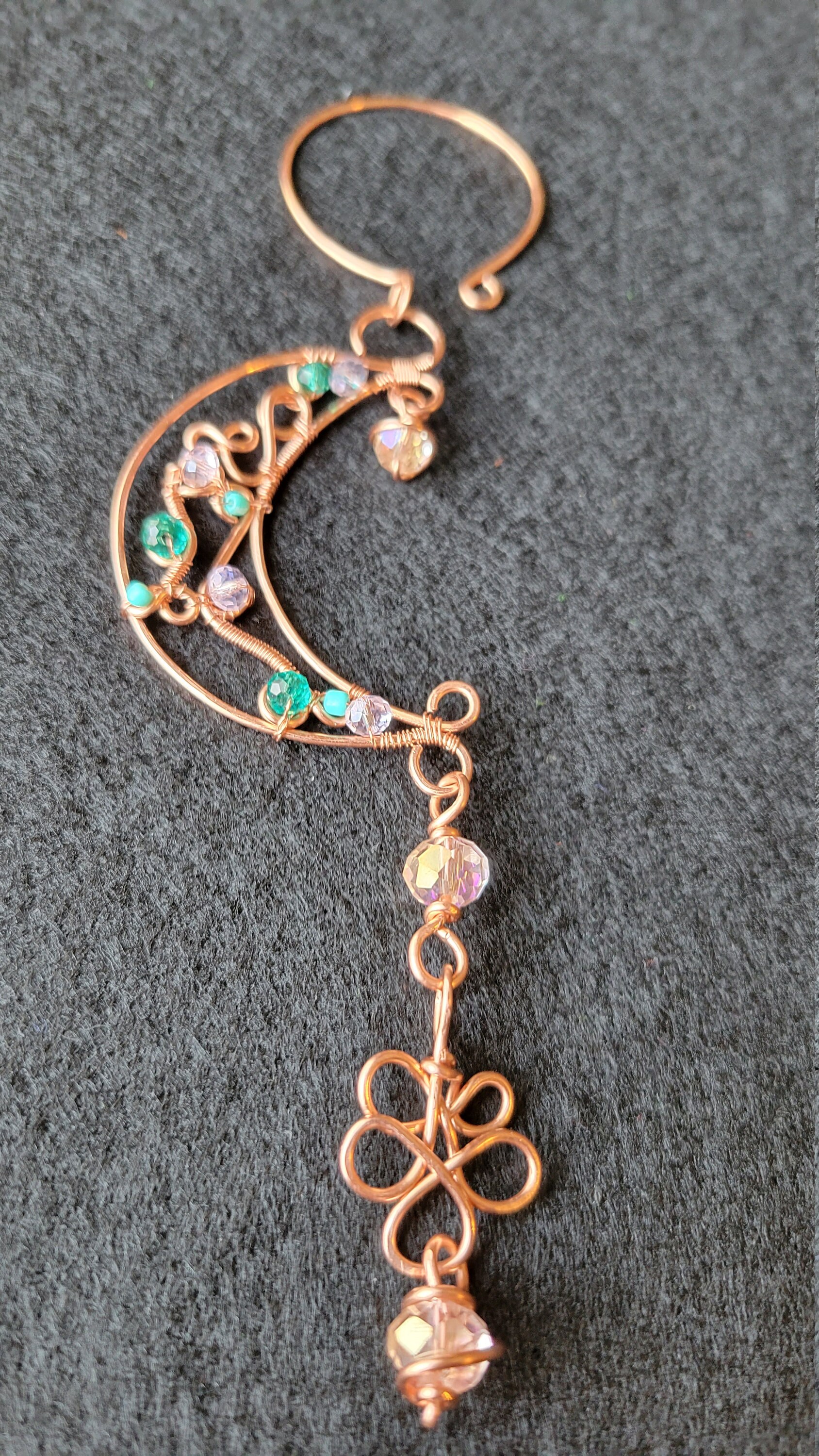 Wire Wrapped Moon Suncatcher, Pink Teal and Mint Beads, Copper Wire - Etsy