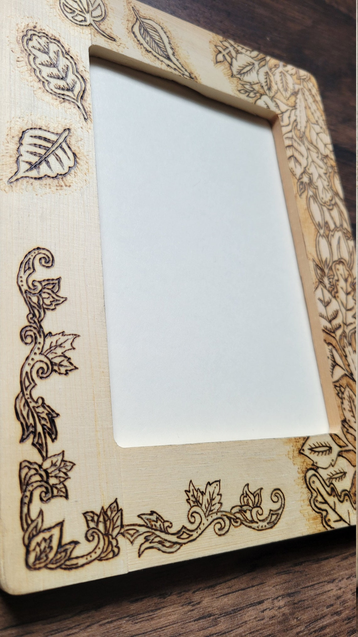 Foliage Pyrography Picture Frame, Leaves Wood Burned Wooden Frame - Etsy