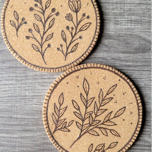 Pyrography Botanical Cork Coasters - Etsy