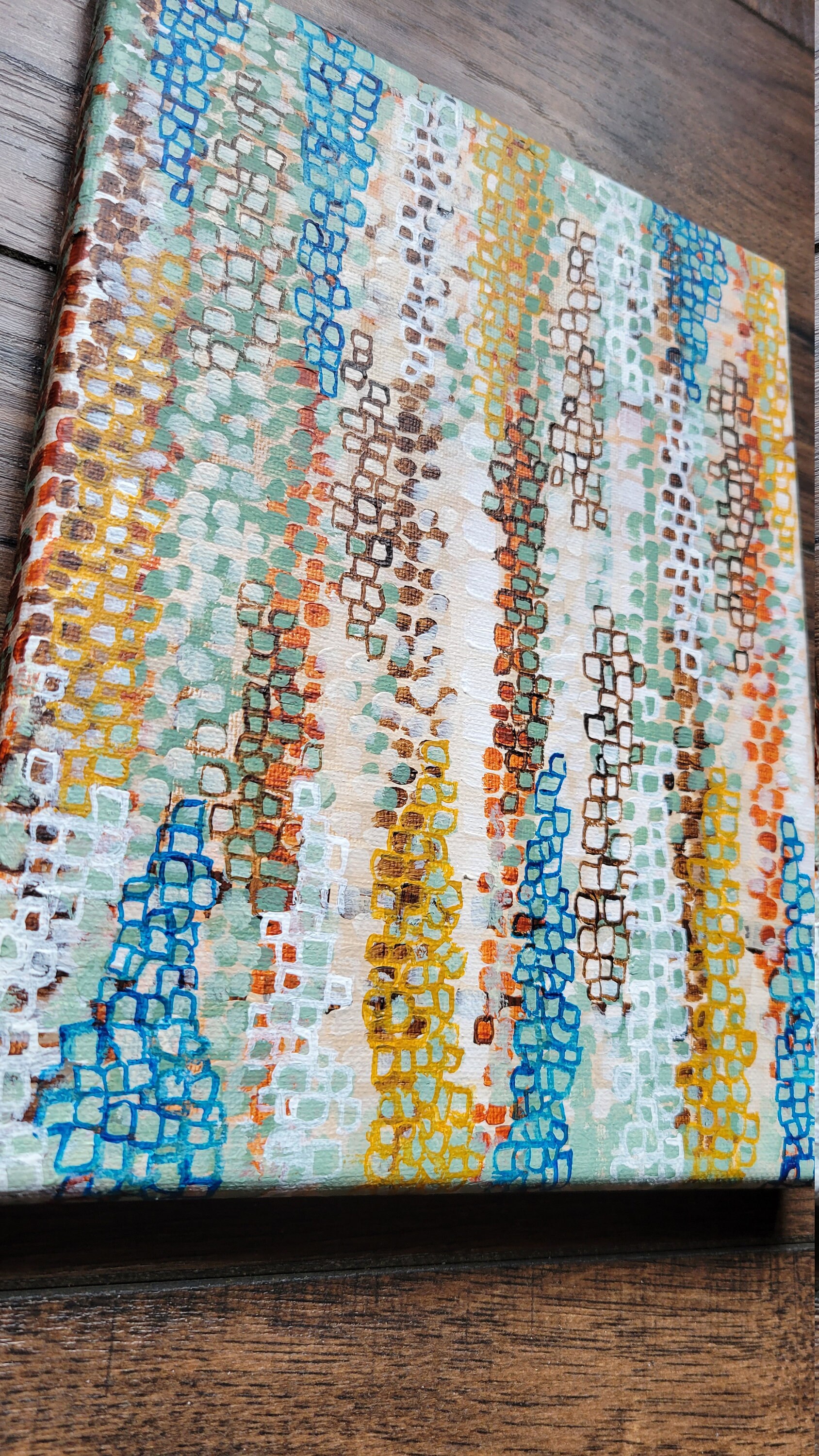 Abstract Squares Acrylic Painting on 8x10 Canvas, Brown, Green, Blue ...