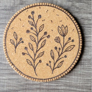Pyrography Botanical Cork Coasters - Etsy