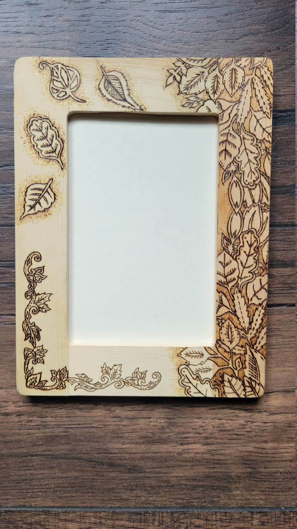 Foliage Pyrography Picture Frame, Leaves Wood Burned Wooden Frame - Etsy