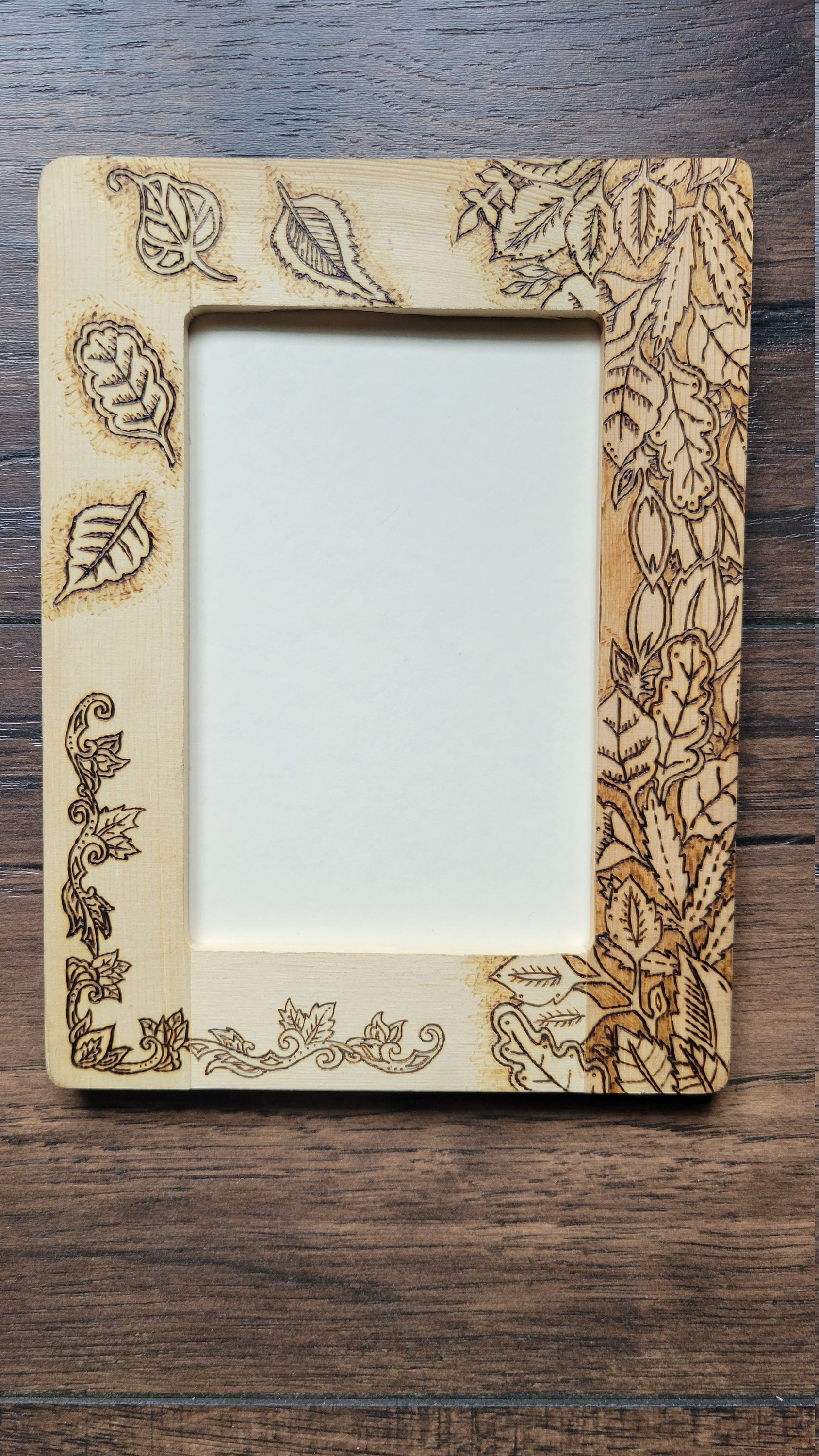 Foliage Pyrography Picture Frame, Leaves Wood Burned Wooden Frame - Etsy