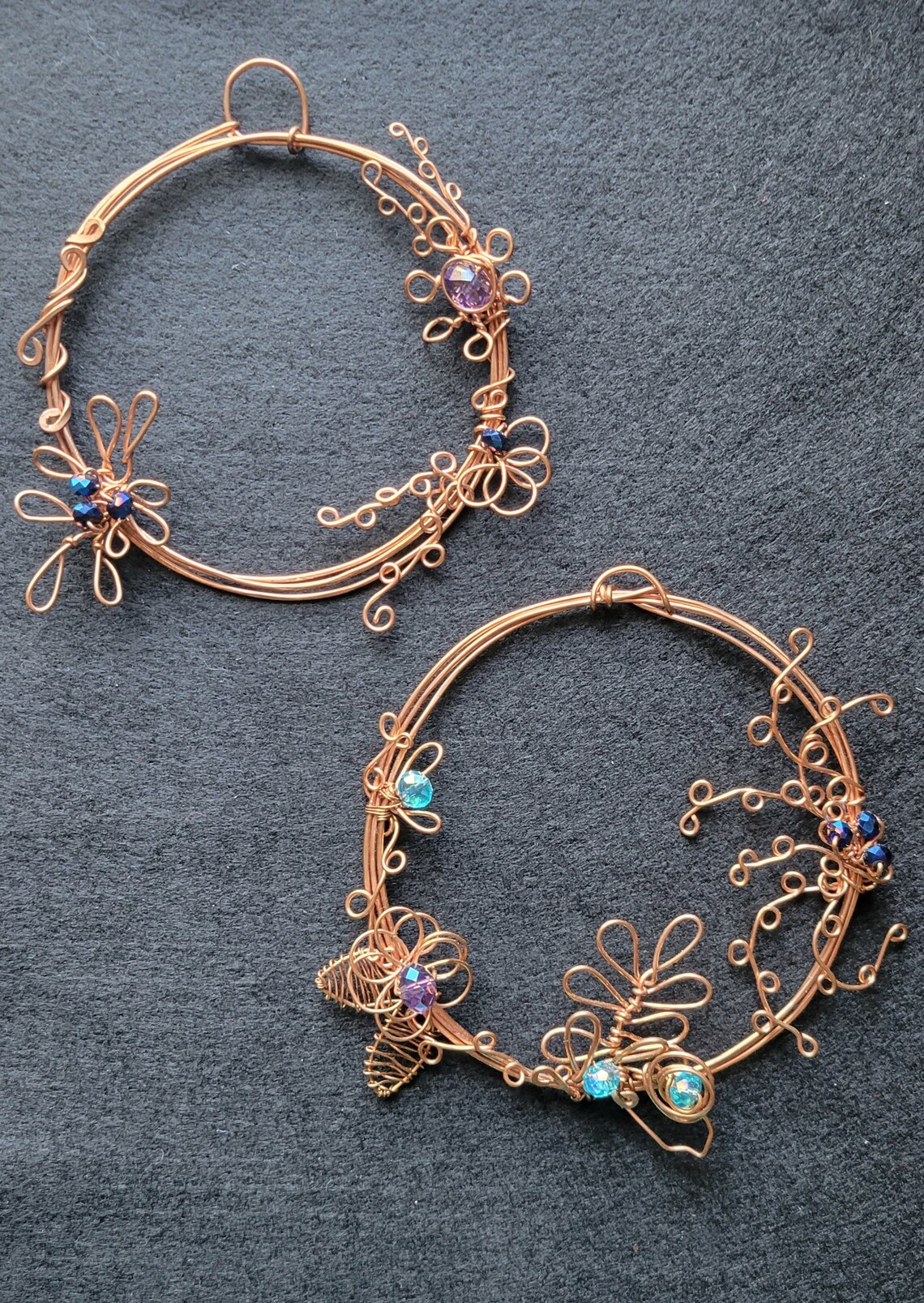Wire Wreath, Set of 2, Copper Wire, Beaded Flowers - Etsy