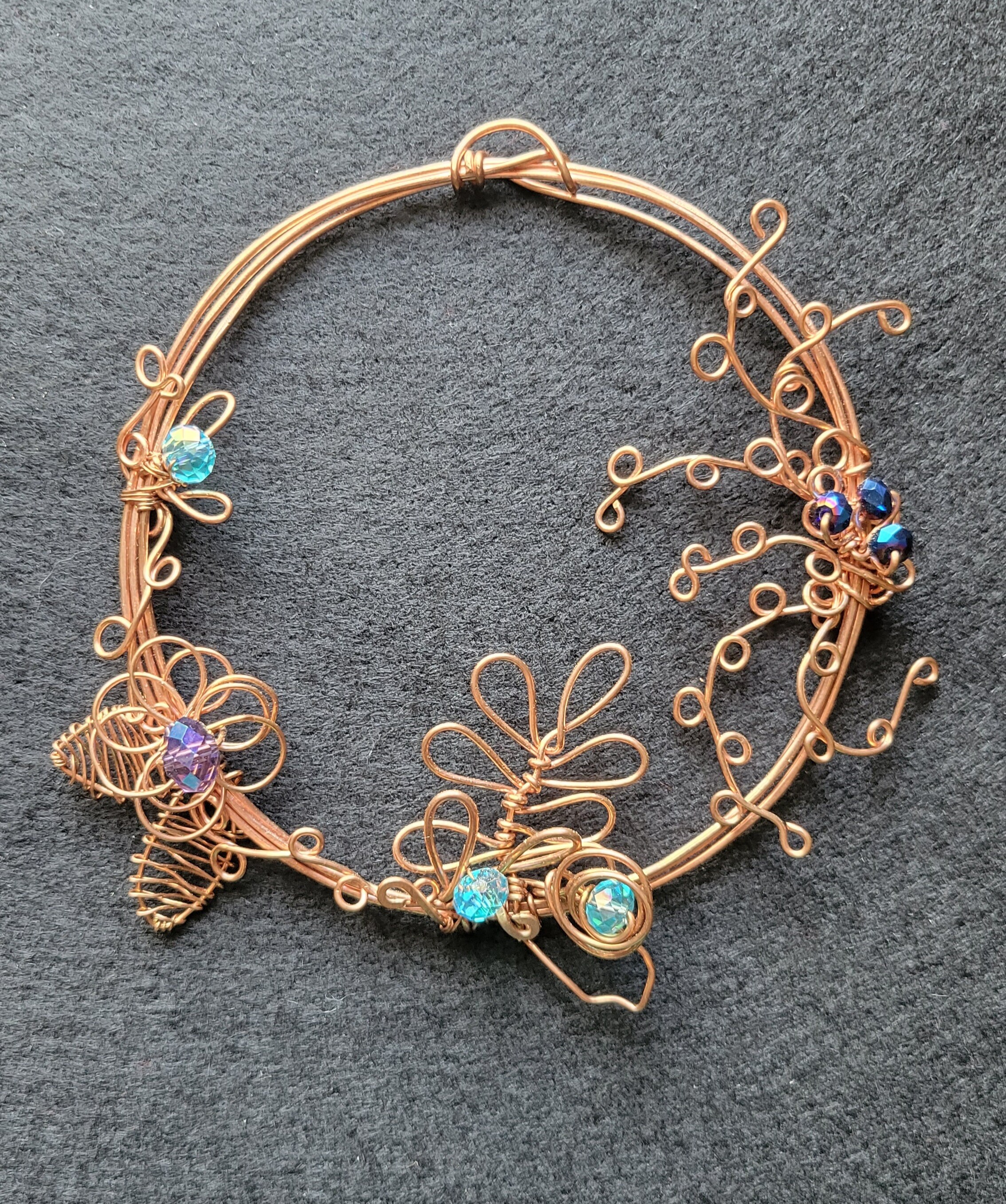 Wire Wreath, Set of 2, Copper Wire, Beaded Flowers - Etsy