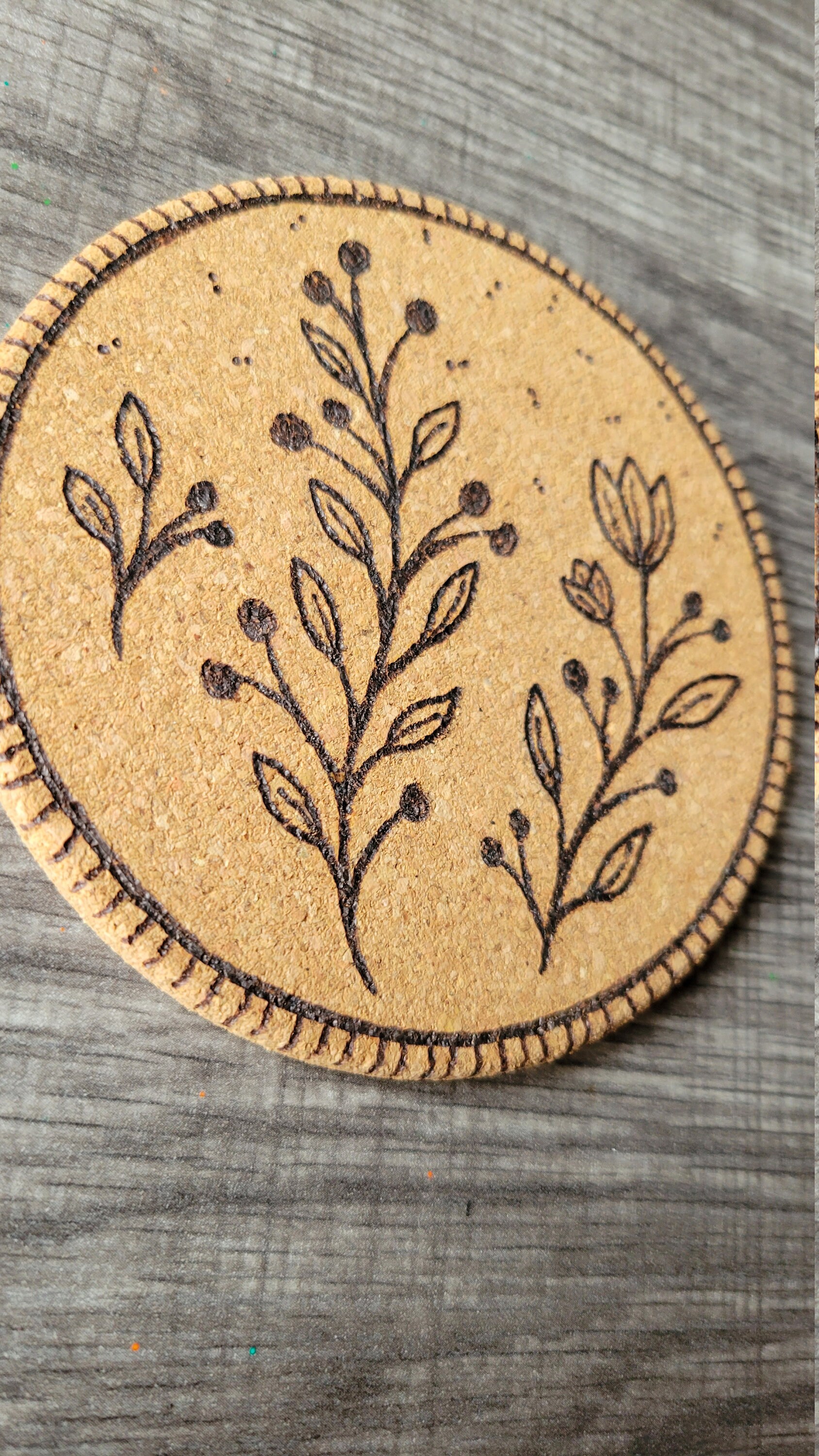 Pyrography Botanical Cork Coasters - Etsy